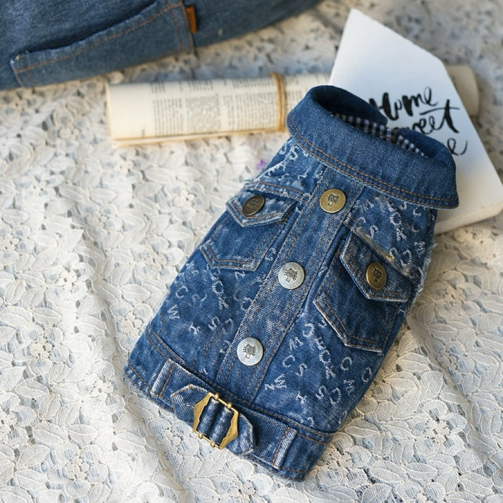 TaniWina Pawshion Petite Denim Vest-Coat: Chic Comfort for Small Paws ...